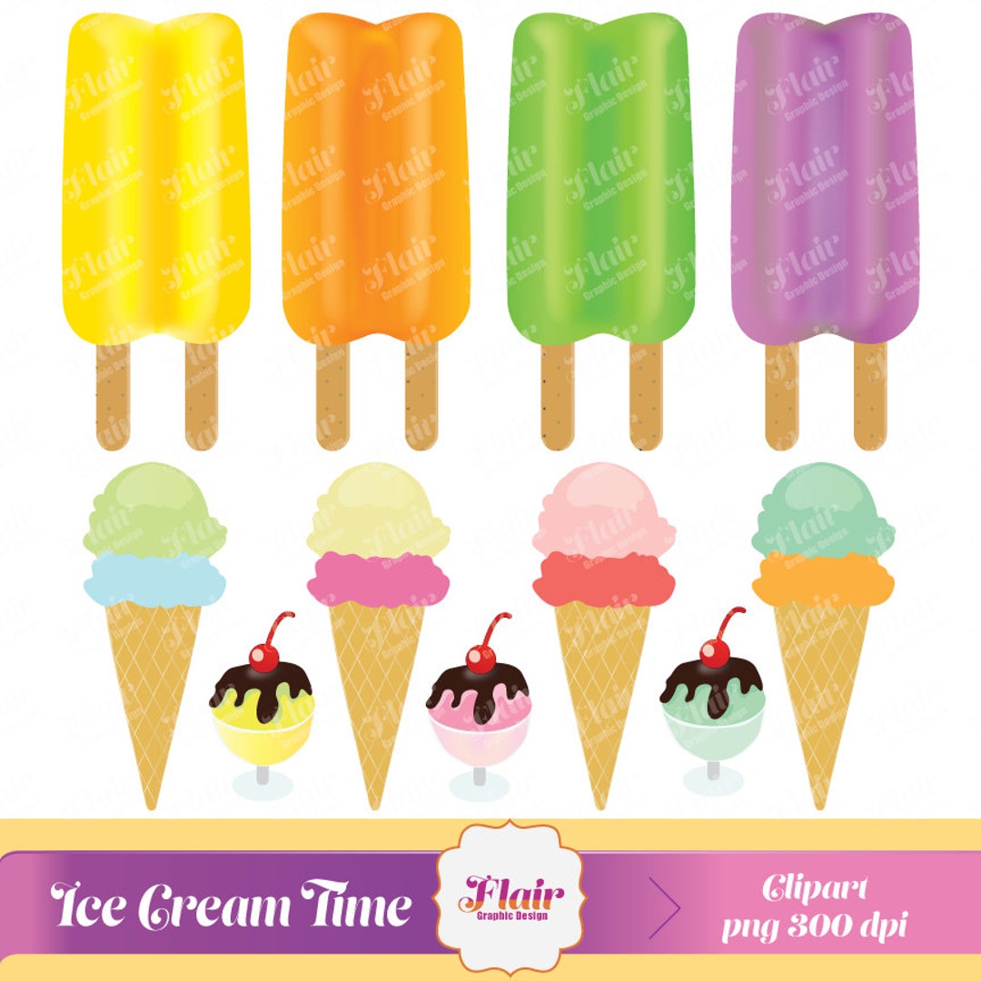 ICE CREAM TIME Digital Clipart Pack, Invitations, Scrapbooking ...