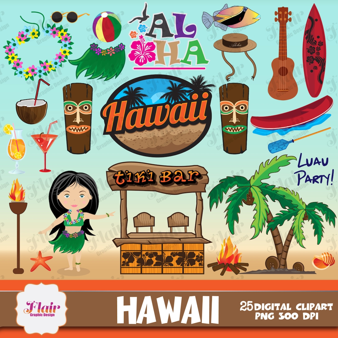 HAWAII Digital Clipart, Luau Party, Aloha, Hawaii Logo, Hula Girl ...