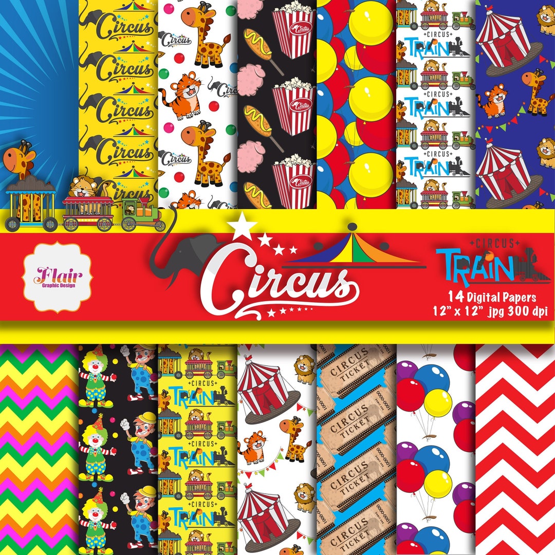 Circus Digital Papers, Carnival, Animal, Clown, Lion, Tiger, Carnival ...
