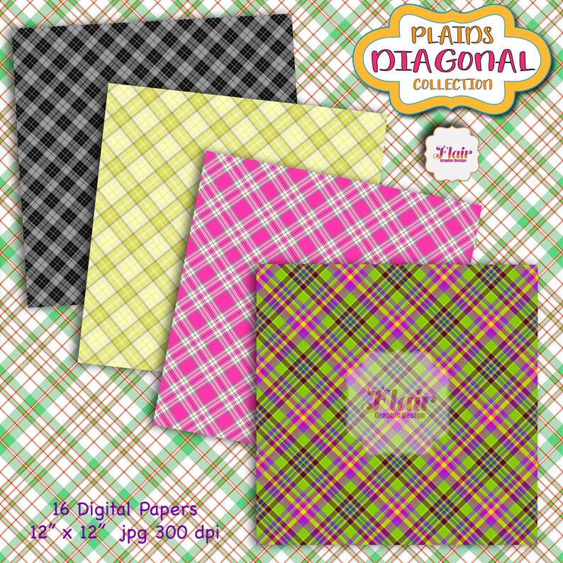 DIAGONAL PLAIDS Digital Paper Spring Colors Colorful Design - Etsy