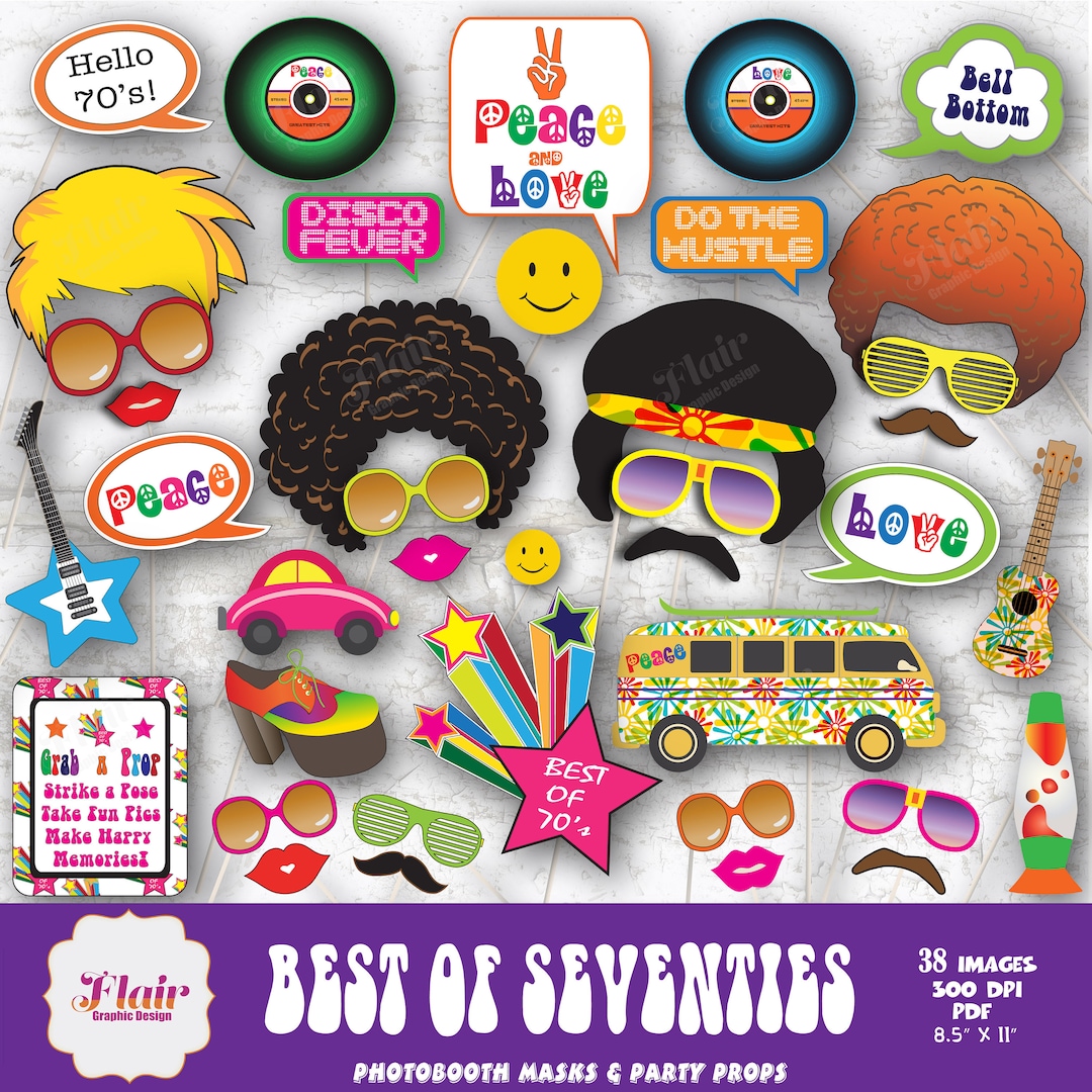 Best of 70’s Photo Booth Masks and Props, Seventies Birthday Party ...