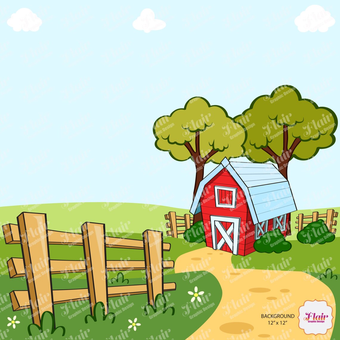 Farm Animals Clipart, Barnyard, Apples, Apple Trees, Cow, Pig, Sheep ...