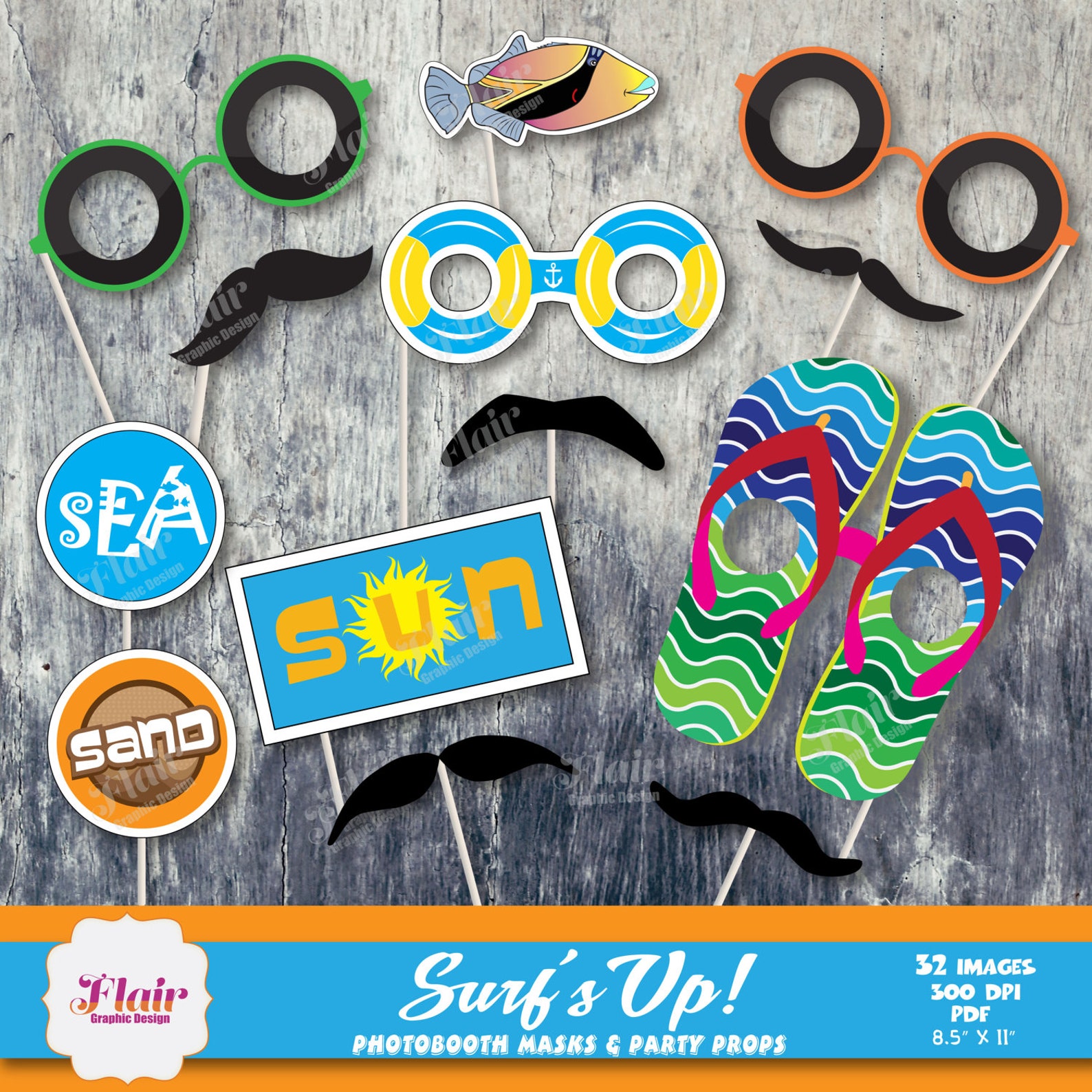 SURF'S UP Photo Booth Masks and Props, Beach Party, Summer Photo Booth ...
