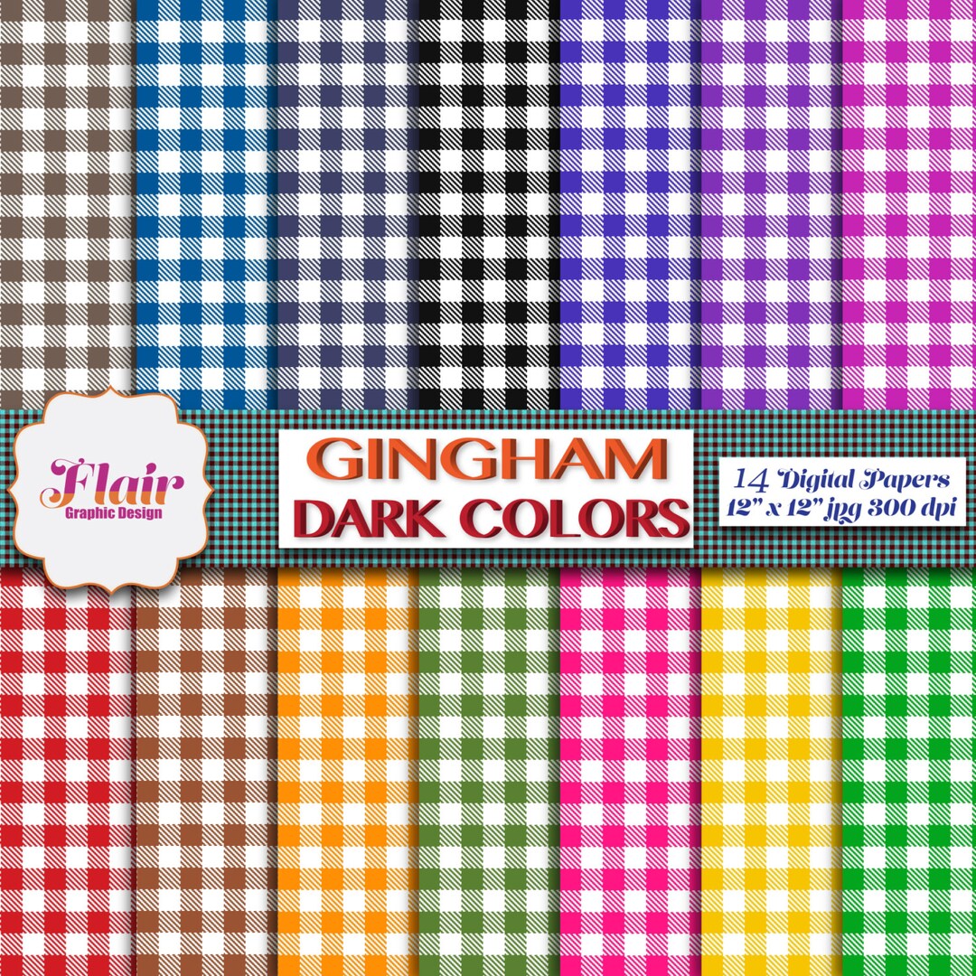 Gingham Dark Colored Plaid Digital Papers, Spring Colors, Picnic ...
