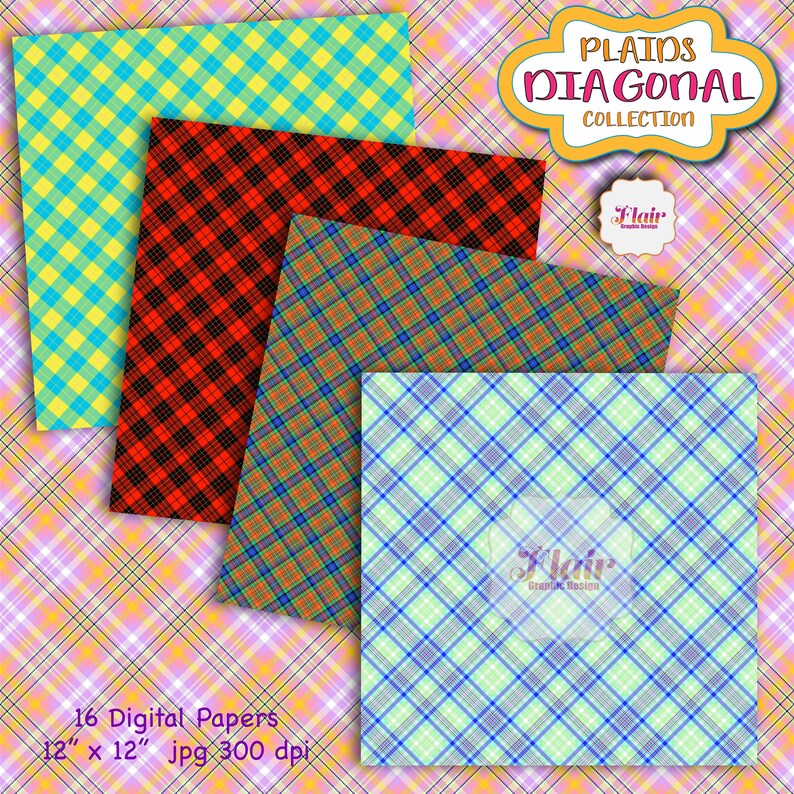 DIAGONAL PLAIDS Digital Paper Spring Colors Colorful Design - Etsy