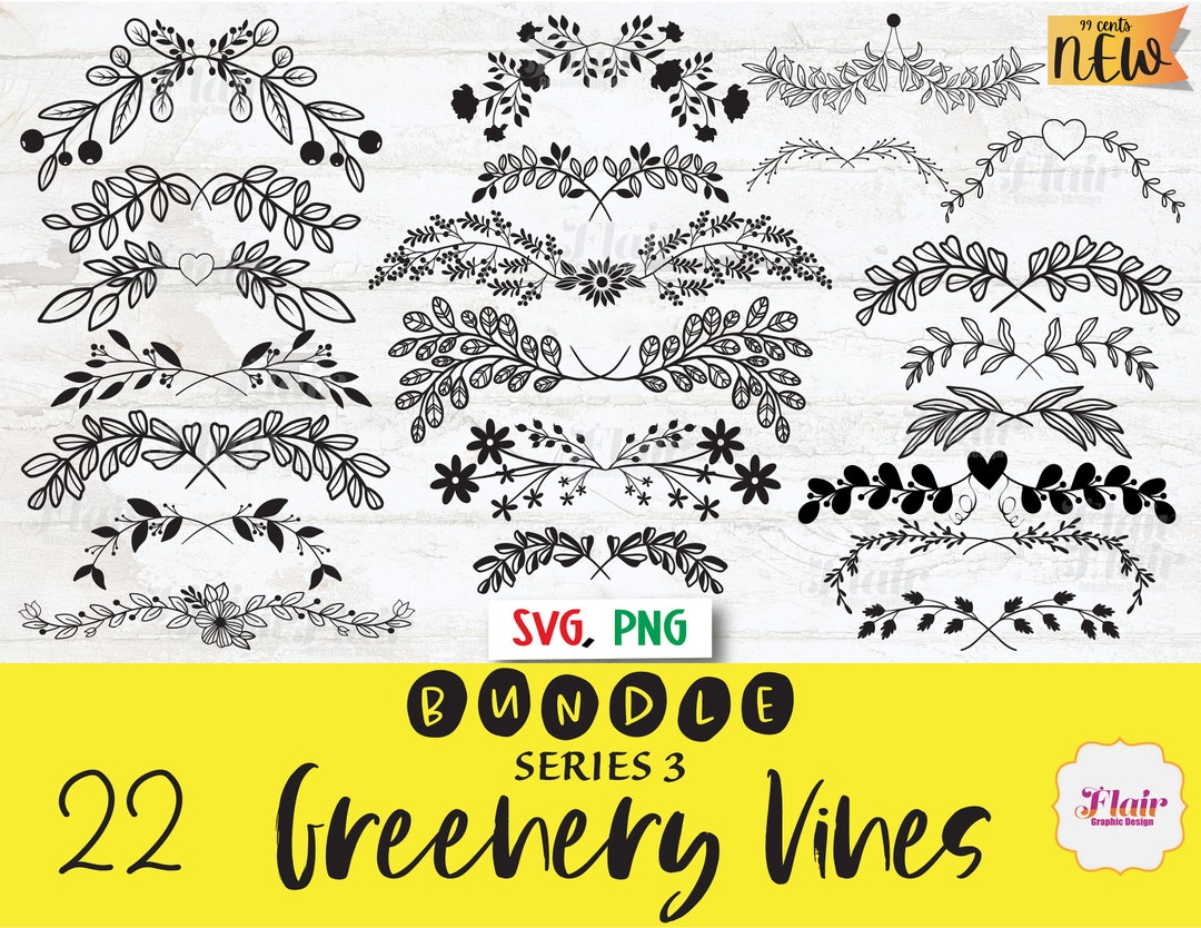 Greenery Vines Bundle S3 SVG, PNG, Hand Drawn Leaves Svg, Leaf Divider ...