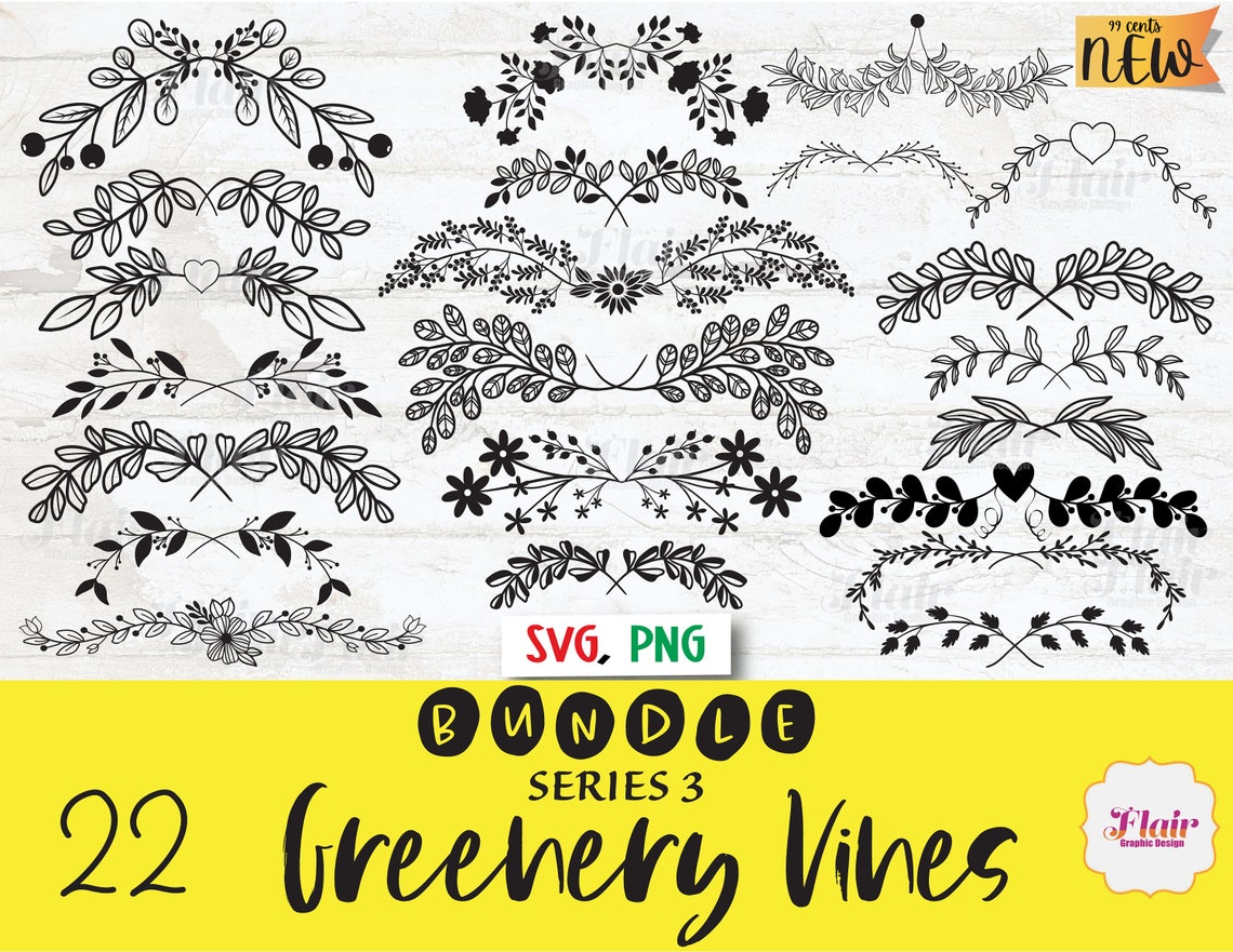 Greenery Vines Bundle S3 SVG, PNG, Hand Drawn Leaves Svg, Leaf Divider ...