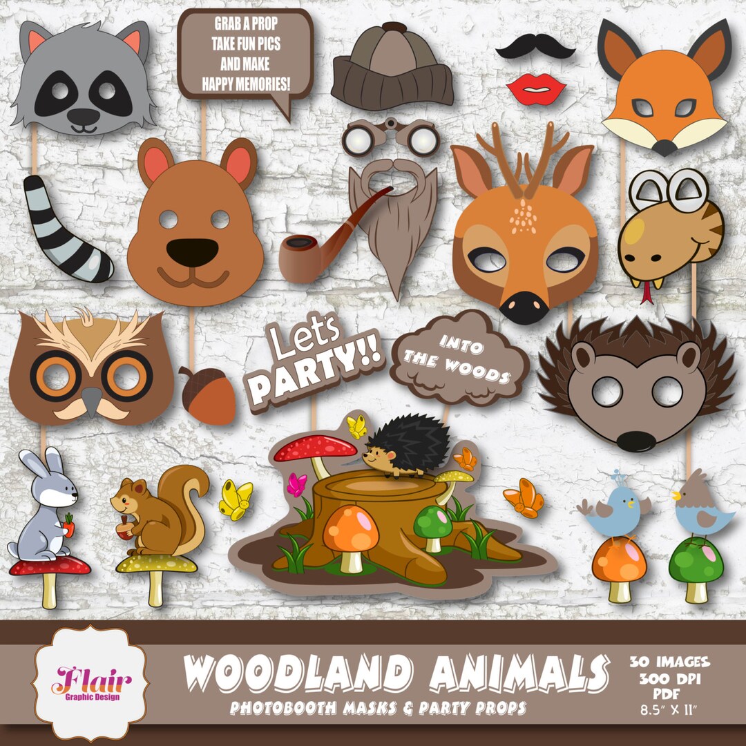 WOODLAND ANIMALS Photo Booth Masks and Party Props, Printable Animal ...