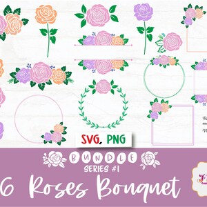 Roses Bouquet Series 1 PNG, SVG Bundle Digital Clipart, Spring Flowers ...