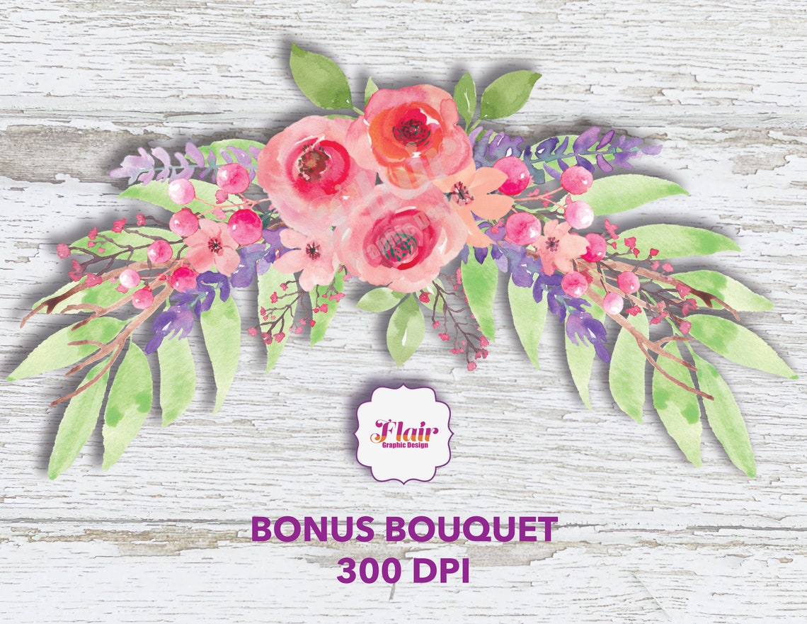 Neptune Roses Watercolor Flowers Clipart, Hand-painted Purple Roses ...