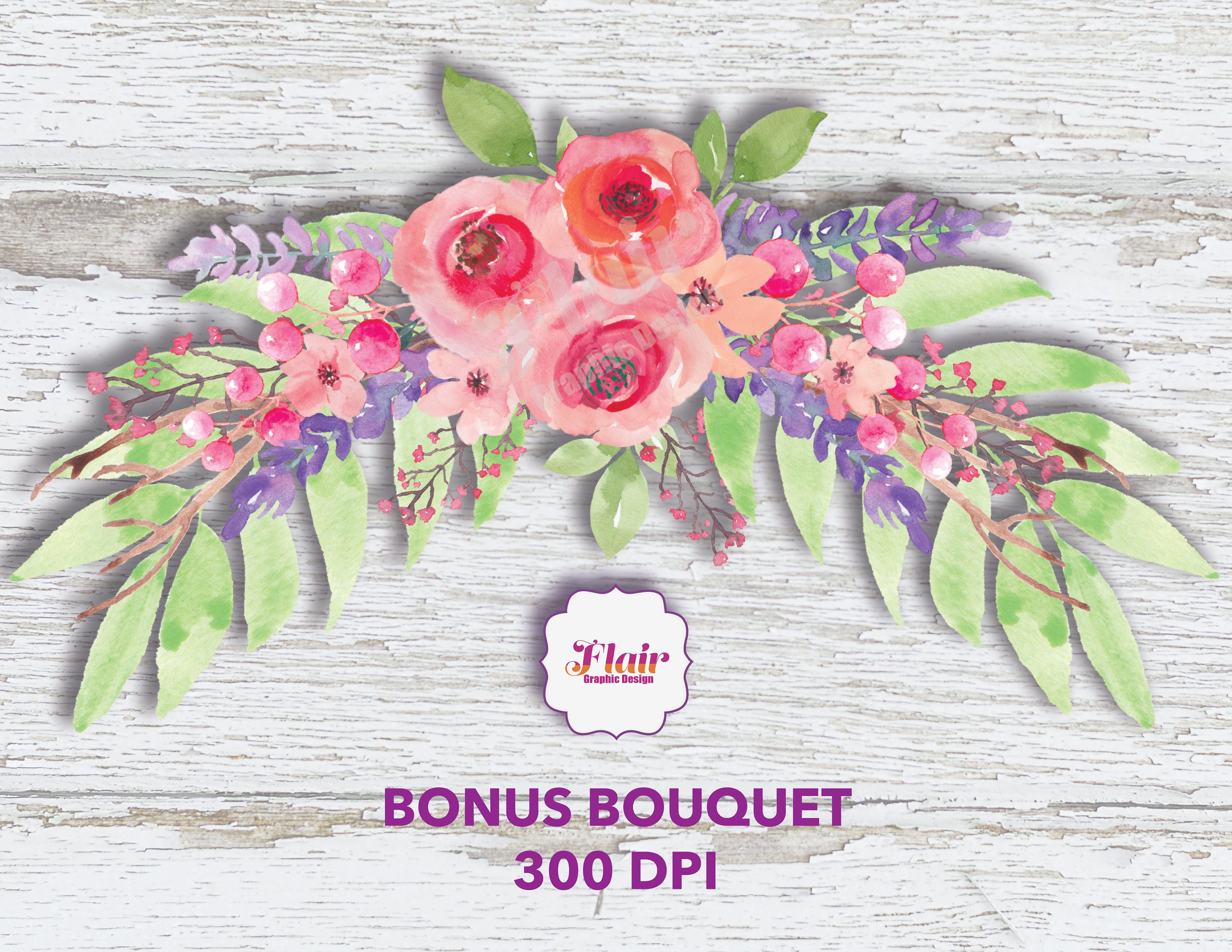 Neptune Roses Watercolor Flowers Clipart Hand-painted Purple - Etsy