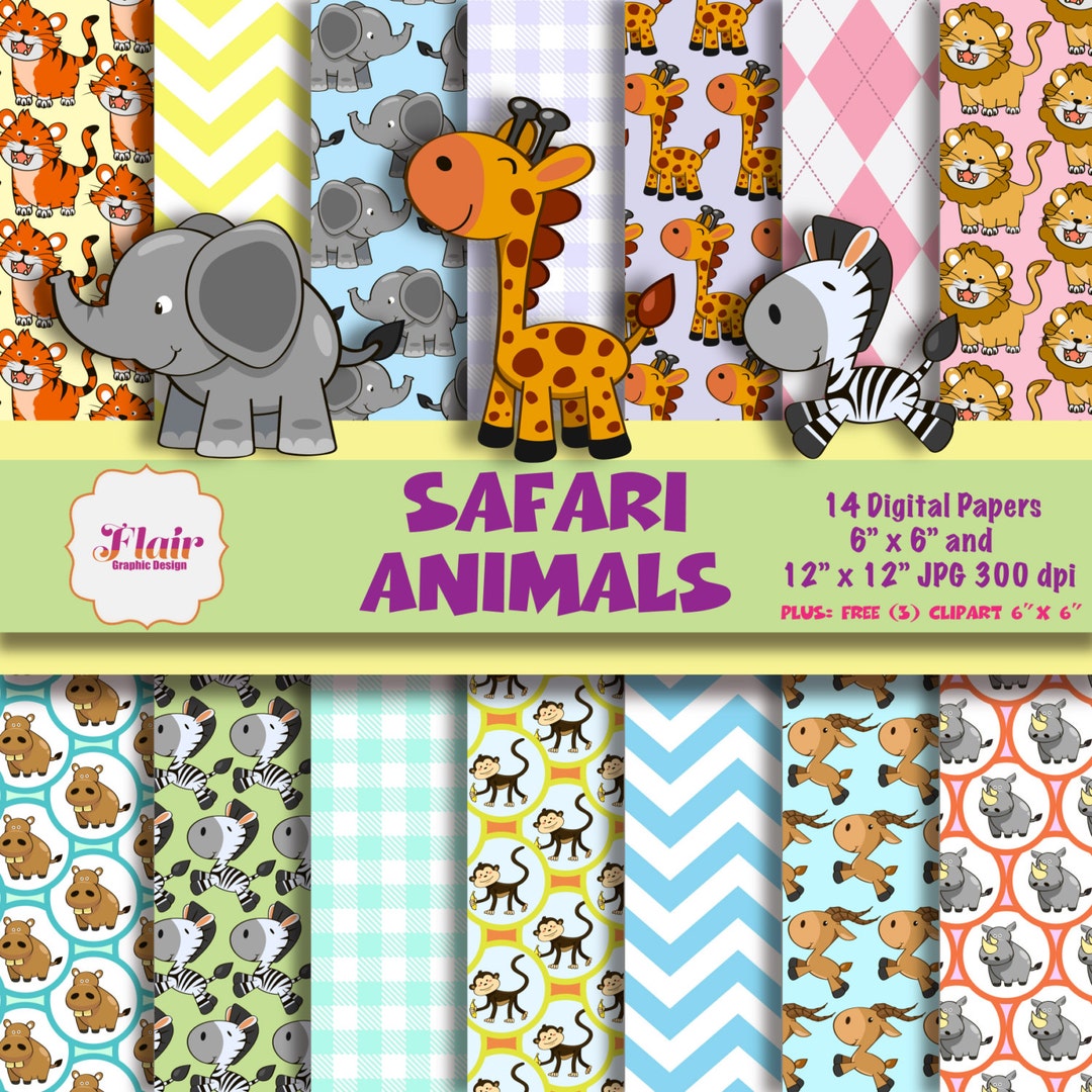 SAFARIANIMALS Digital Papers, Farm Animals Clipart, Cow, Pig, Horse ...