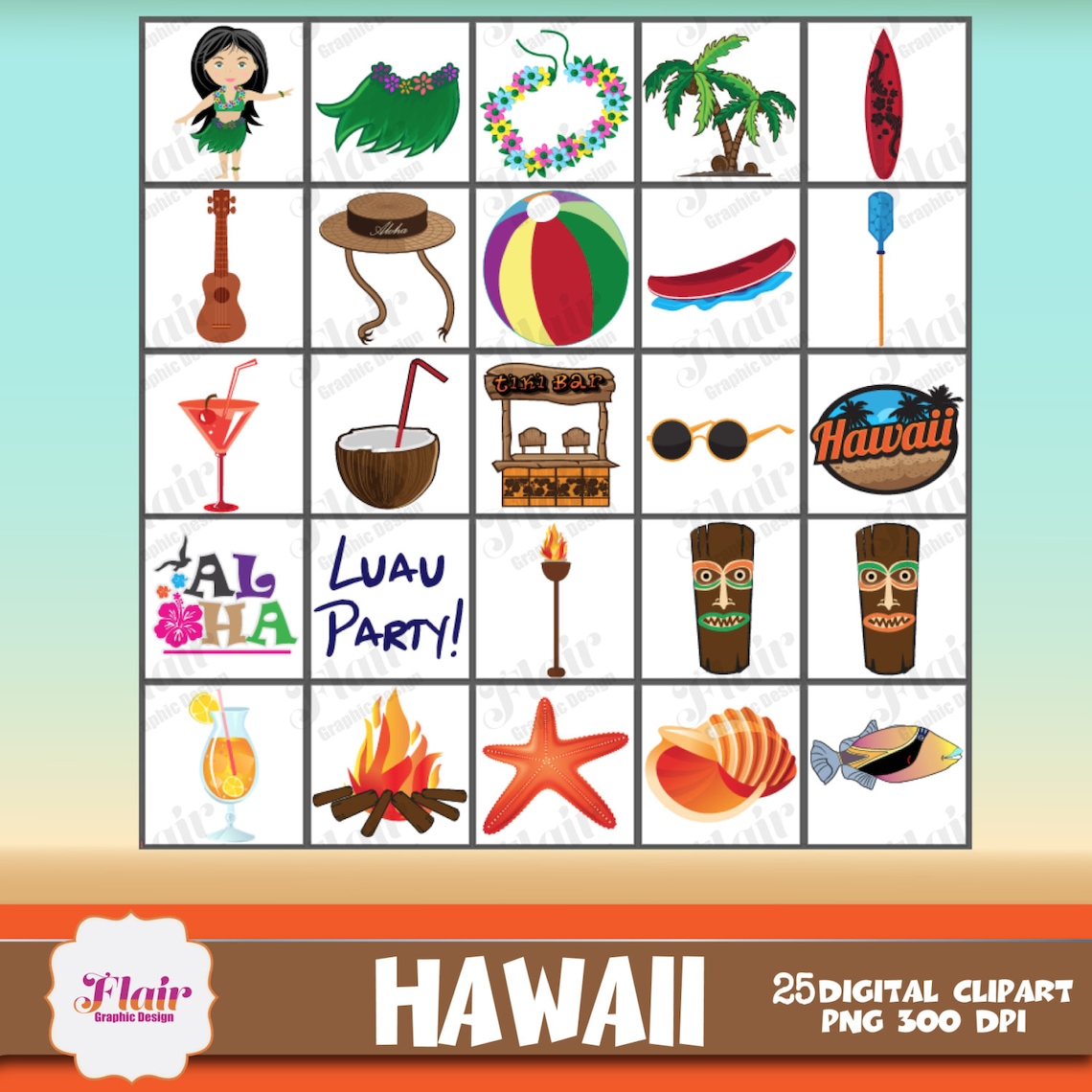 HAWAII Digital Clipart Luau Party Aloha Hawaii Logo Hula | Etsy