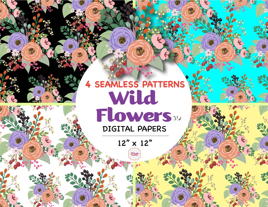 Hand Drawn Wild Flowers Seamless Patterns V4, Floral Patterns, Spring ...
