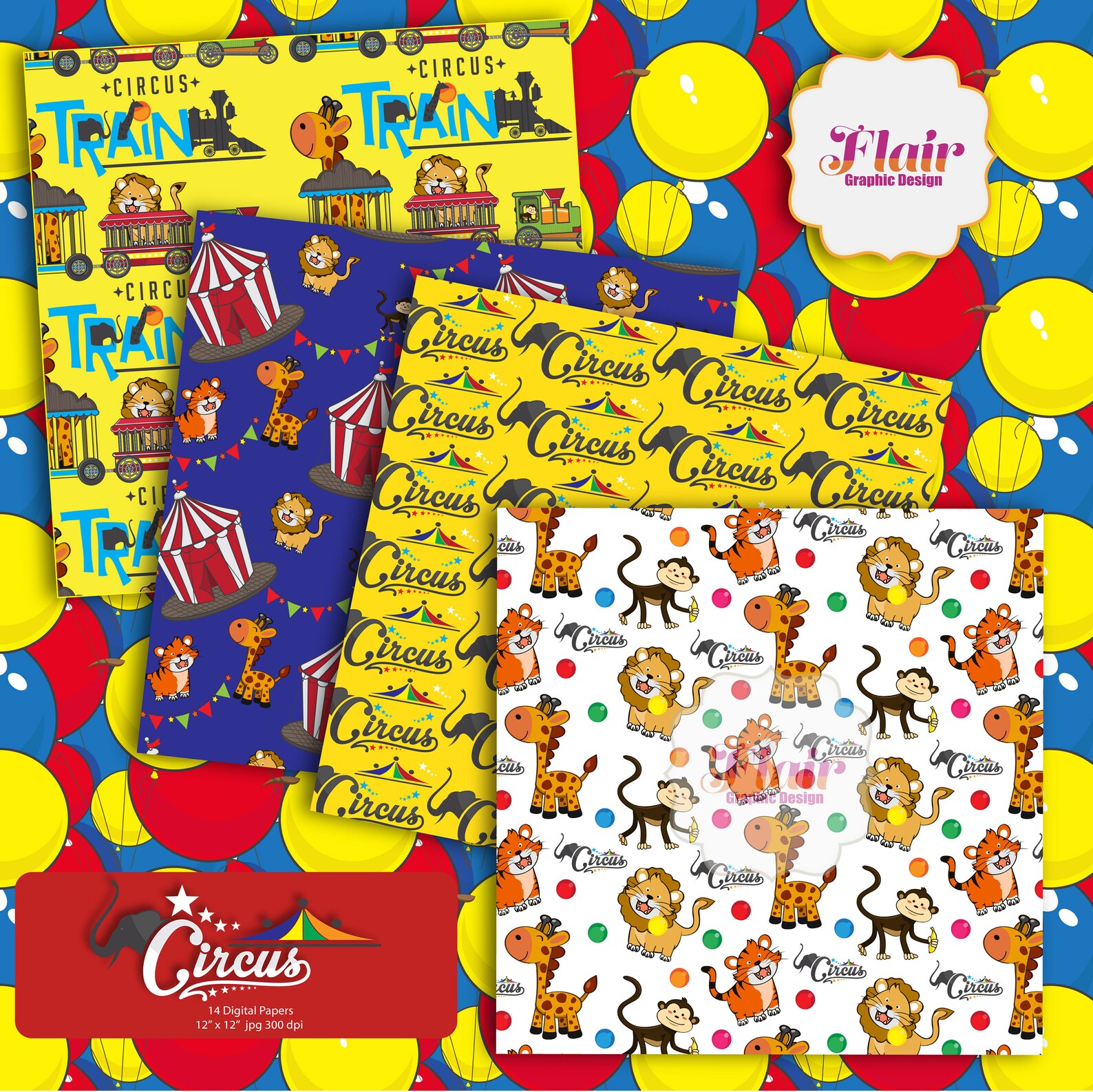 Circus Digital Papers, Carnival, Animal, Clown, Lion, Tiger, Carnival ...