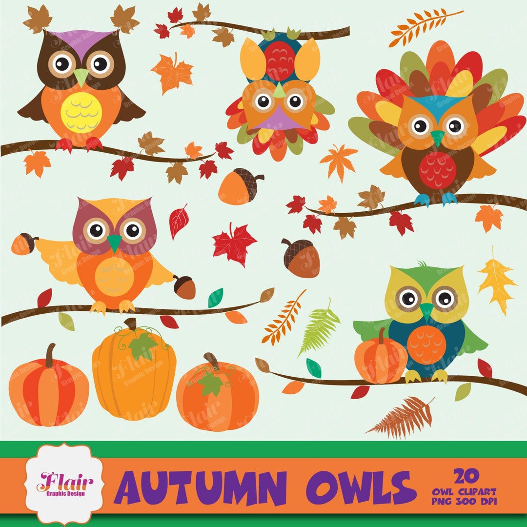 AUTUMN OWLS Digital Clipart, Pumpkin, Fall Colors, Farm Clipart ...