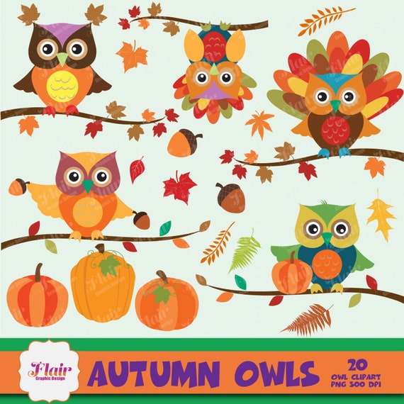 AUTUMN OWLS Digital Clipart Pumpkin Fall Colors | Etsy