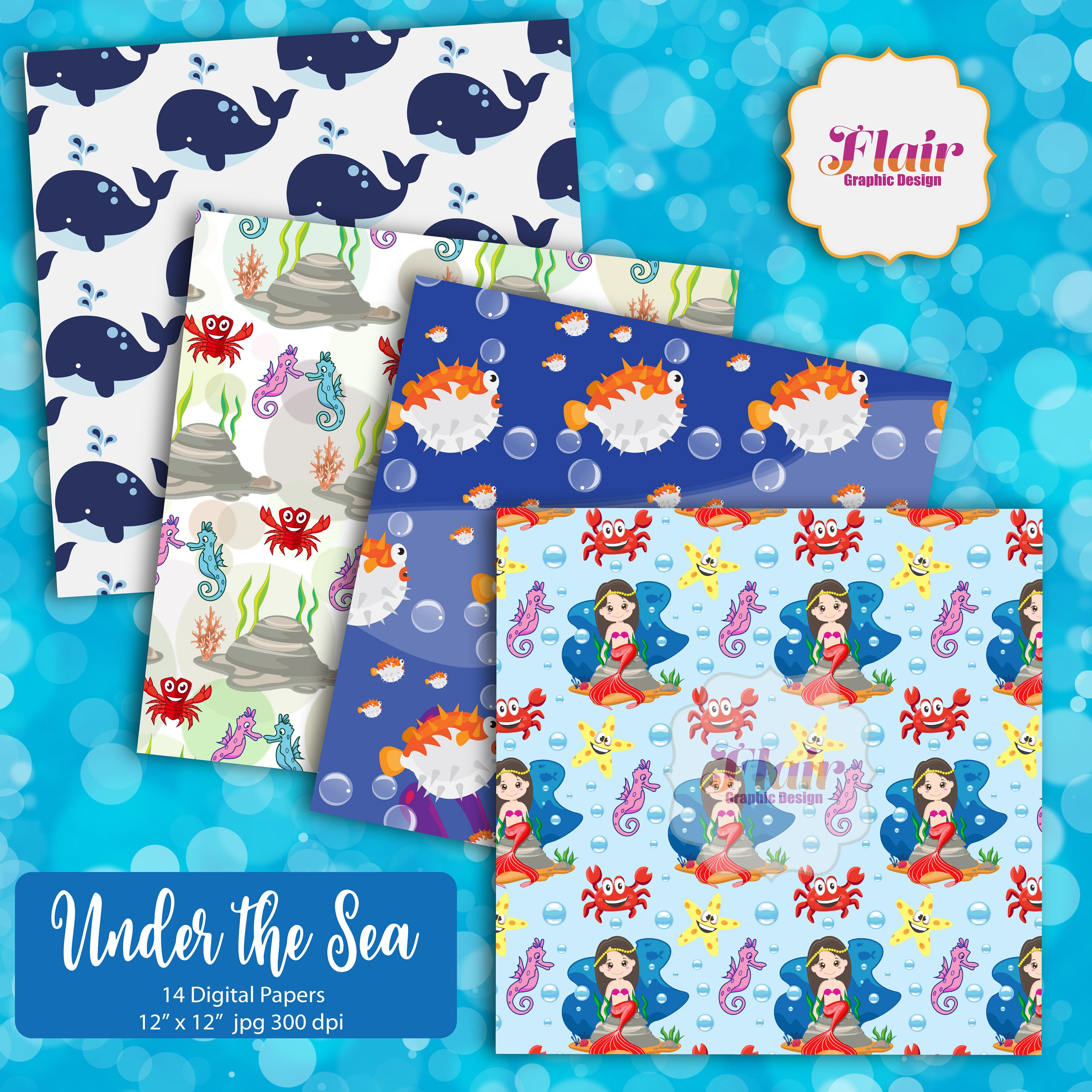 Under the Sea Digital Papers Mermaid Papers Fish Ocean - Etsy
