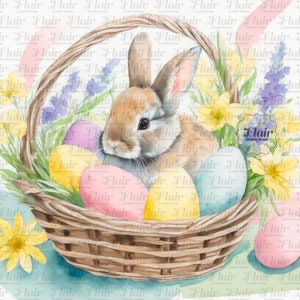 Cute Easter Bunnies in a Basket With Colorful Eggs Digital Clipart, 14 ...
