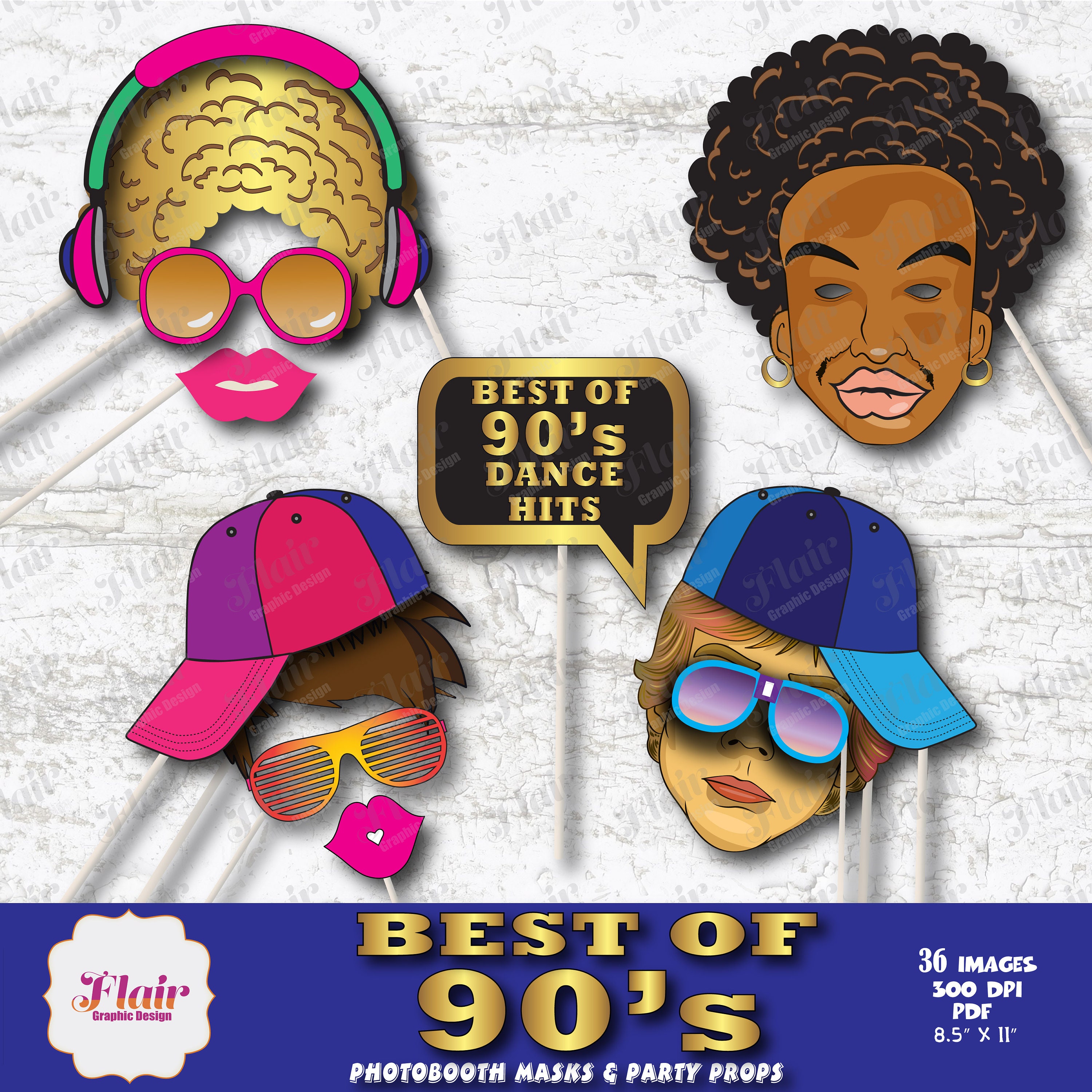 Best of 90s Photo Booth Masks and Props Ninetees Party Party - Etsy