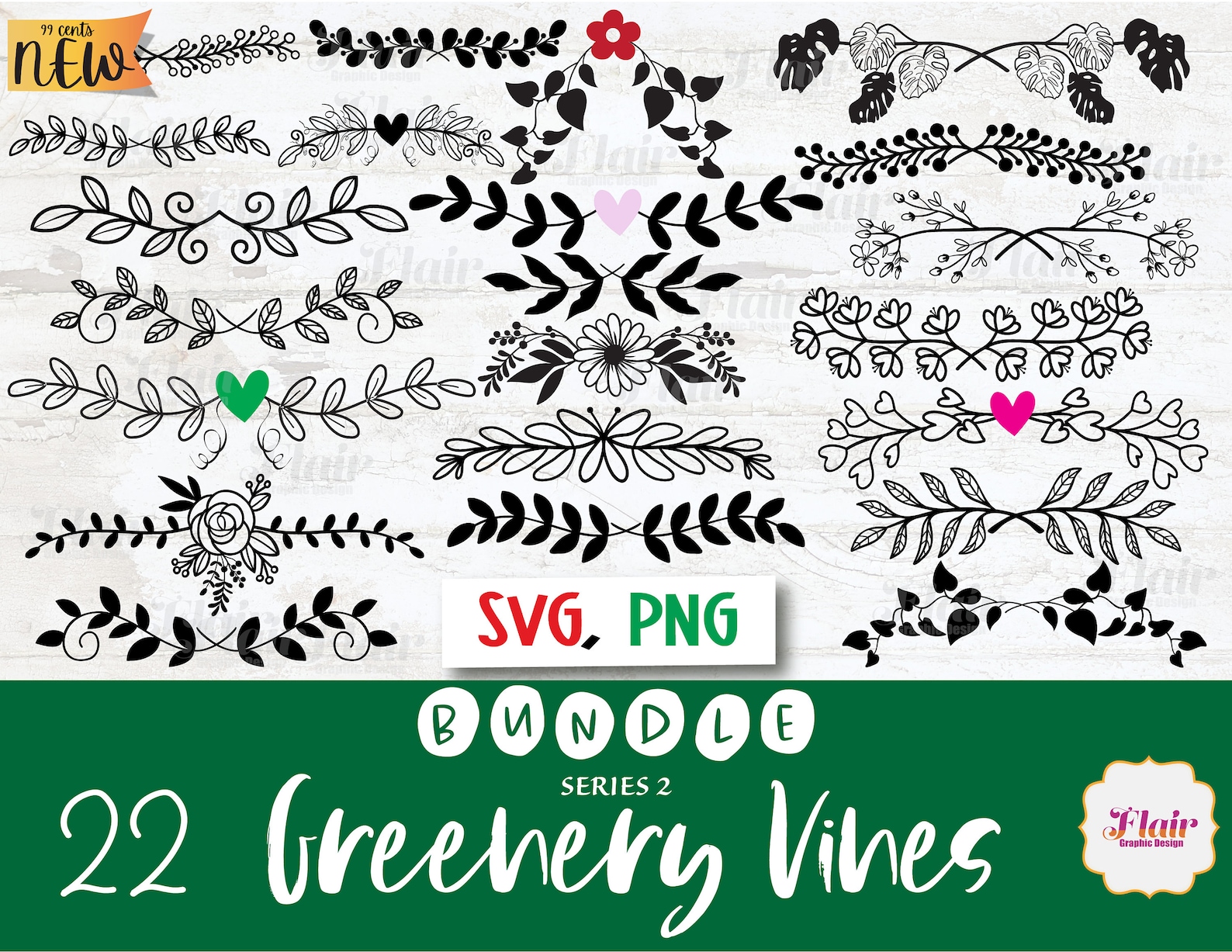 Greenery Vines Bundle S2 SVG, PNG, Hand Drawn Leaves Svg, Leaf Divider ...