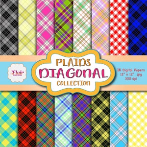 Diagonal Plaids Digital Paper, Spring Colors, Colorful Design, Preppy ...