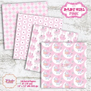 Baby Girl Digital Papers, It's a Girl, Newborn Baby, Animals Papers ...