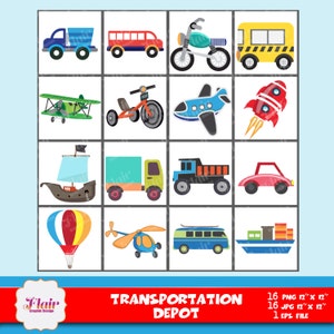 TRANSPORTATION DEPOT Clipart, Cars Clipart, Helicopter, Hot Air Balloon ...
