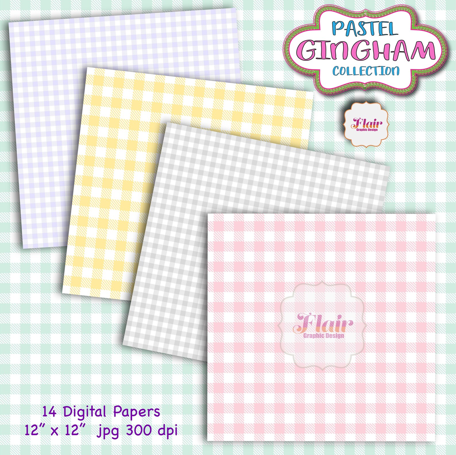 Gingham Pastels Digital Papers, Plaid Pattern, Spring Colors Paper ...