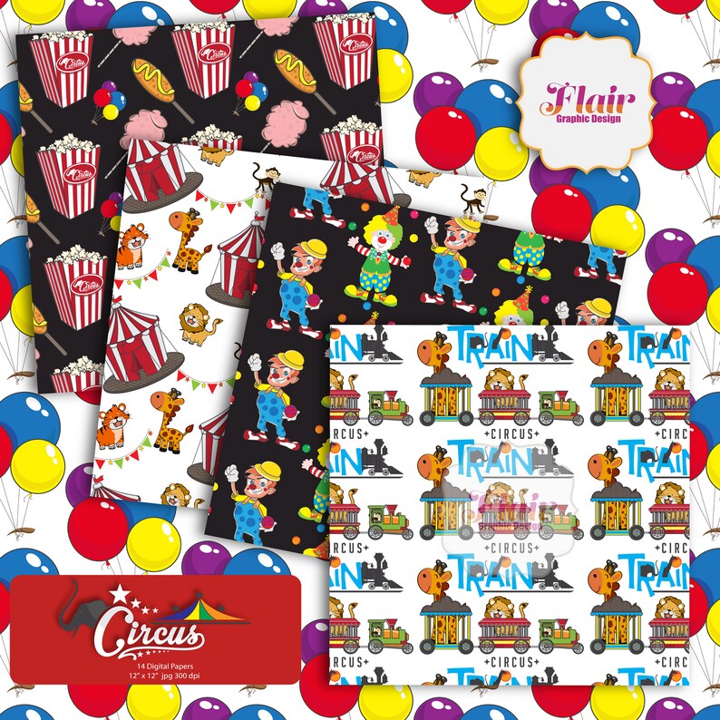 Circus Digital Papers, Carnival, Animal, Clown, Lion, Tiger, Carnival ...