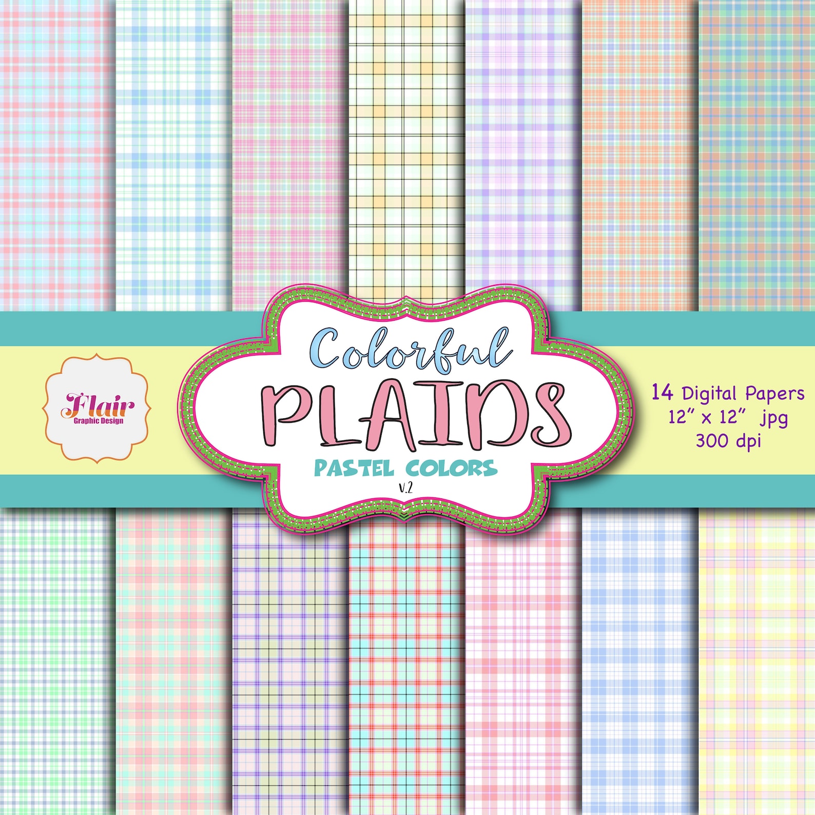 Pastel Plaids Digital Paper, Spring Colors, Easter Colors, Baby Colors ...
