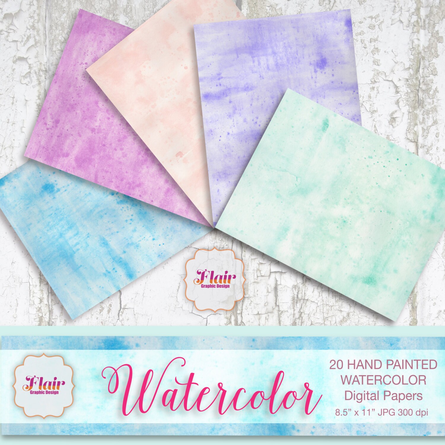 Watercolor Digital Paper, Hand Painted Watercolor Paper, Rainbow Colors ...