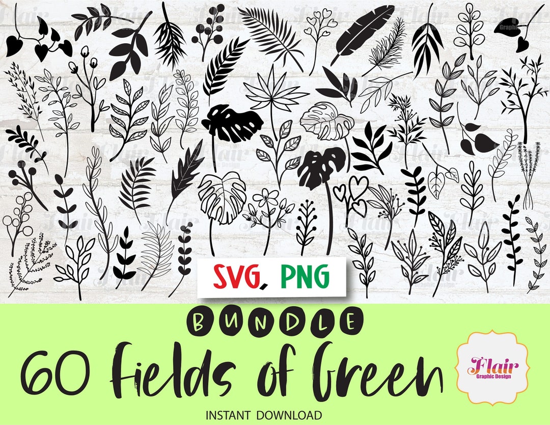 Fields of Green SVG,PNG Bundle, Greenery Svg, Hand Drawn Line Art Svg ...