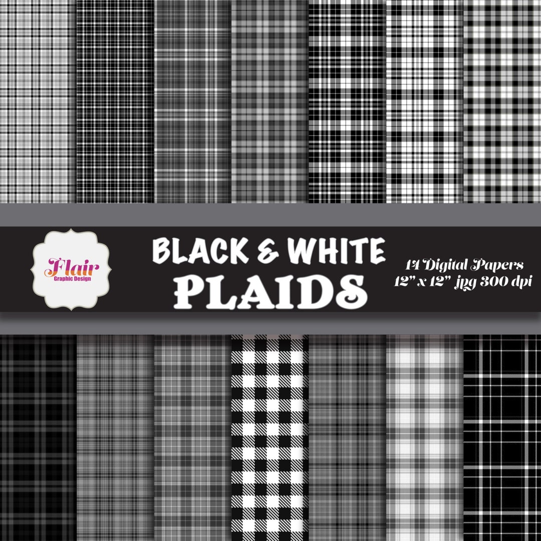 Black and White Plaids Digital Paper, Gentleman Paper, Boy Paper, Man ...