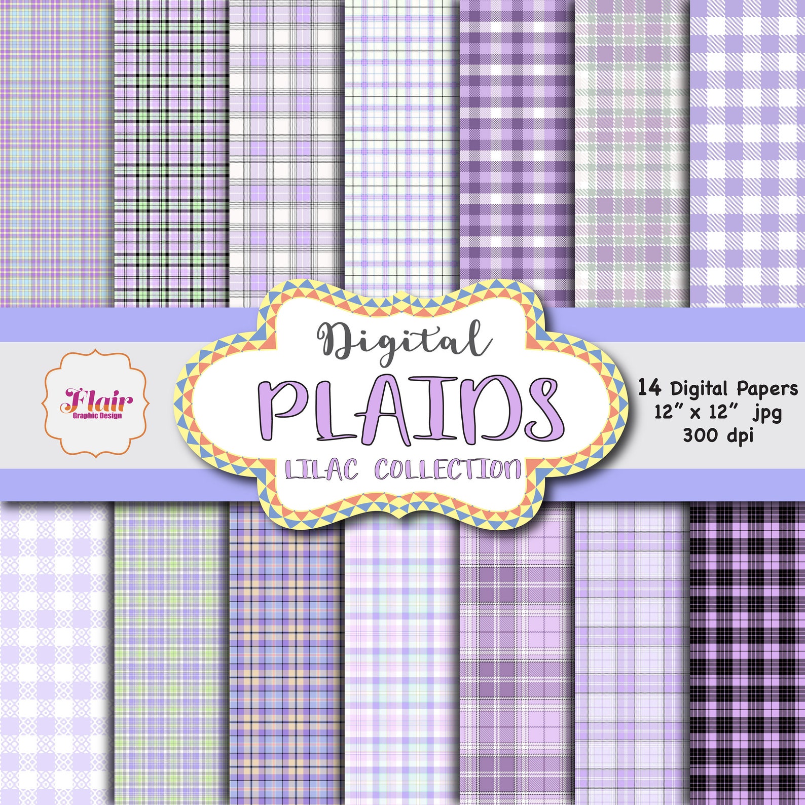 Lilac Digital Paper Lavender Checkered Gingham | Etsy