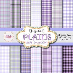 Lilac Digital Paper, Lavender, Checkered, Gingham, Scrapbooking, Baby ...