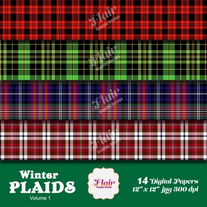 WINTER PLAIDS Digital Paper, Winter Colors, Christmas Plaid, Scottish ...