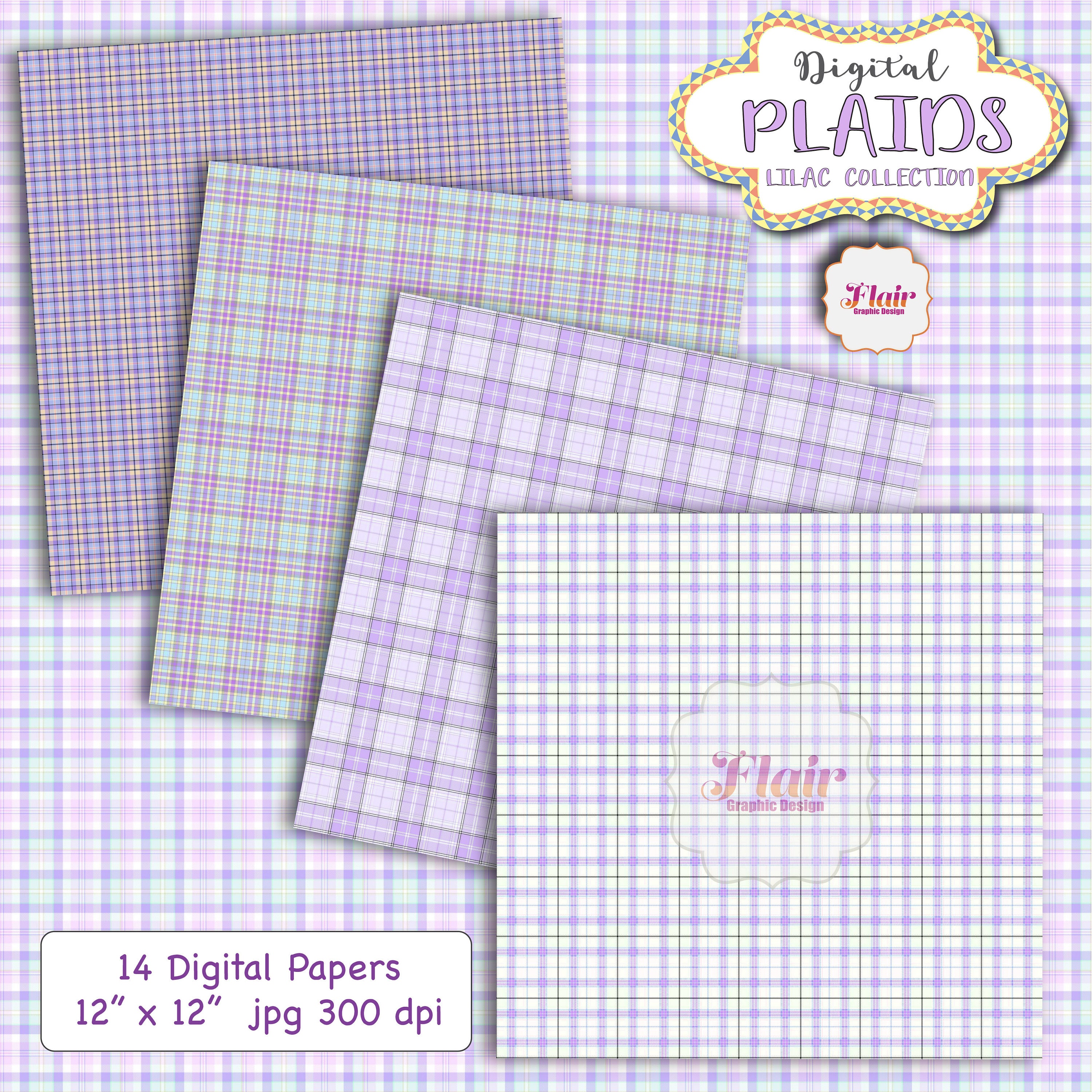 Lilac Digital Paper, Lavender, Checkered, Gingham, Scrapbooking, Baby ...