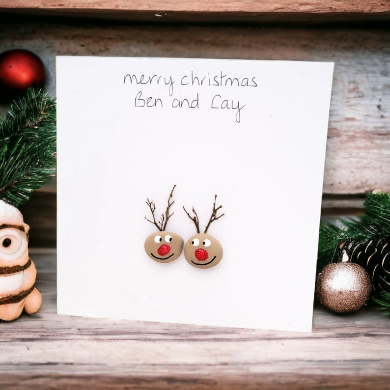 Reindeer Card Cute Christmas Personalised Couple Pebble Picture Xmas ...