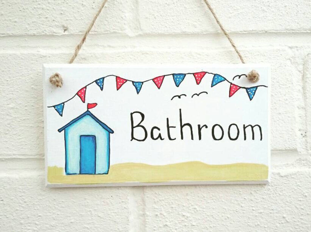 Bathroom Toilet Restroom Door Wood Sign - Beach Huts Personalised ...