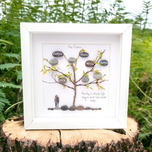 Family Tree Framed Art Gift Pebble Picture Personalised and Framed ...