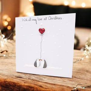 Penguins Christmas Husband Wife Card Cute Personalised Handmade Loved ...