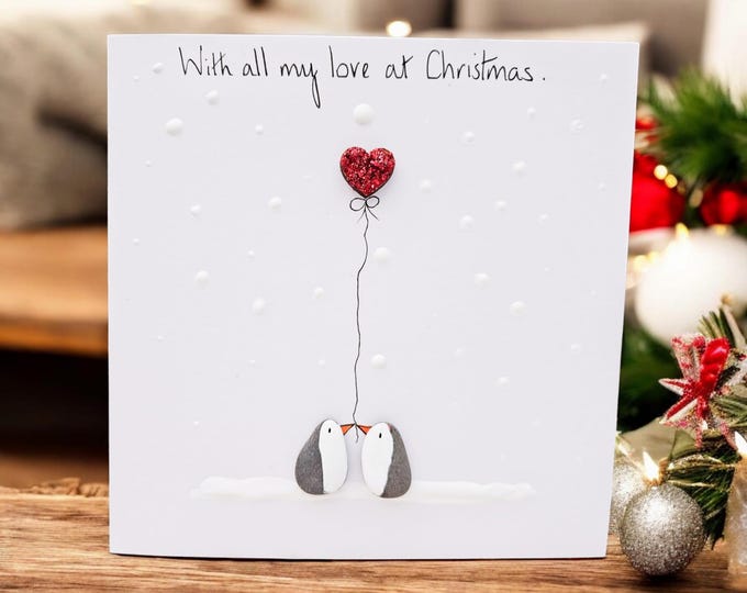 Penguins Christmas Husband Wife Card Cute Personalised Handmade Loved ...