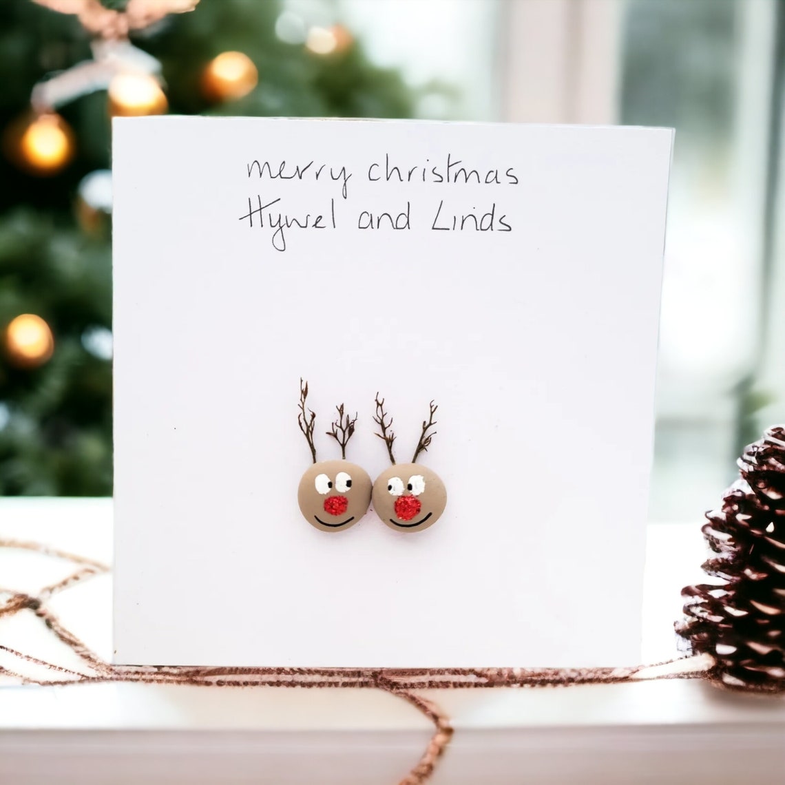 Reindeer Card Cute Christmas Personalised Couple Pebble Picture Xmas ...