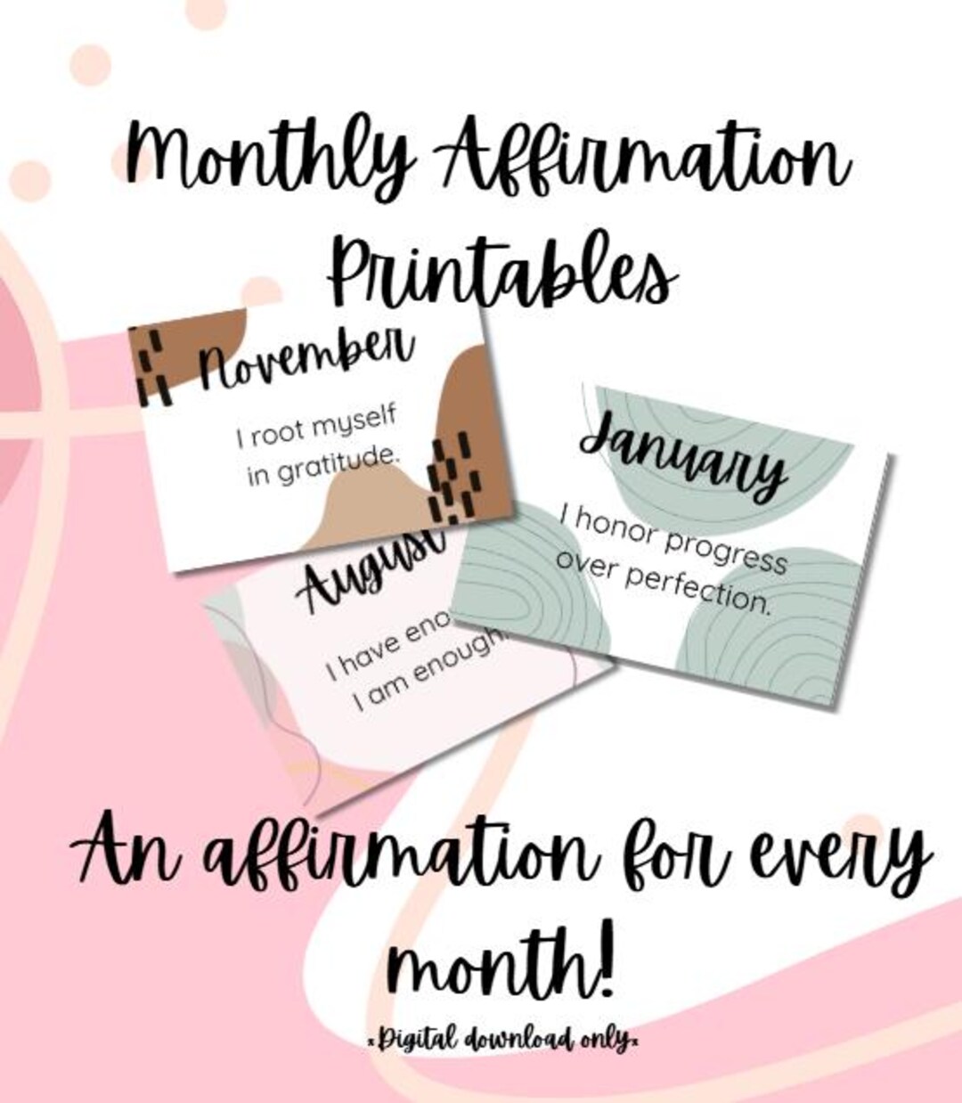 Monthly Affirmation Cards | Printable Positive Affirmations | Set of 12 ...