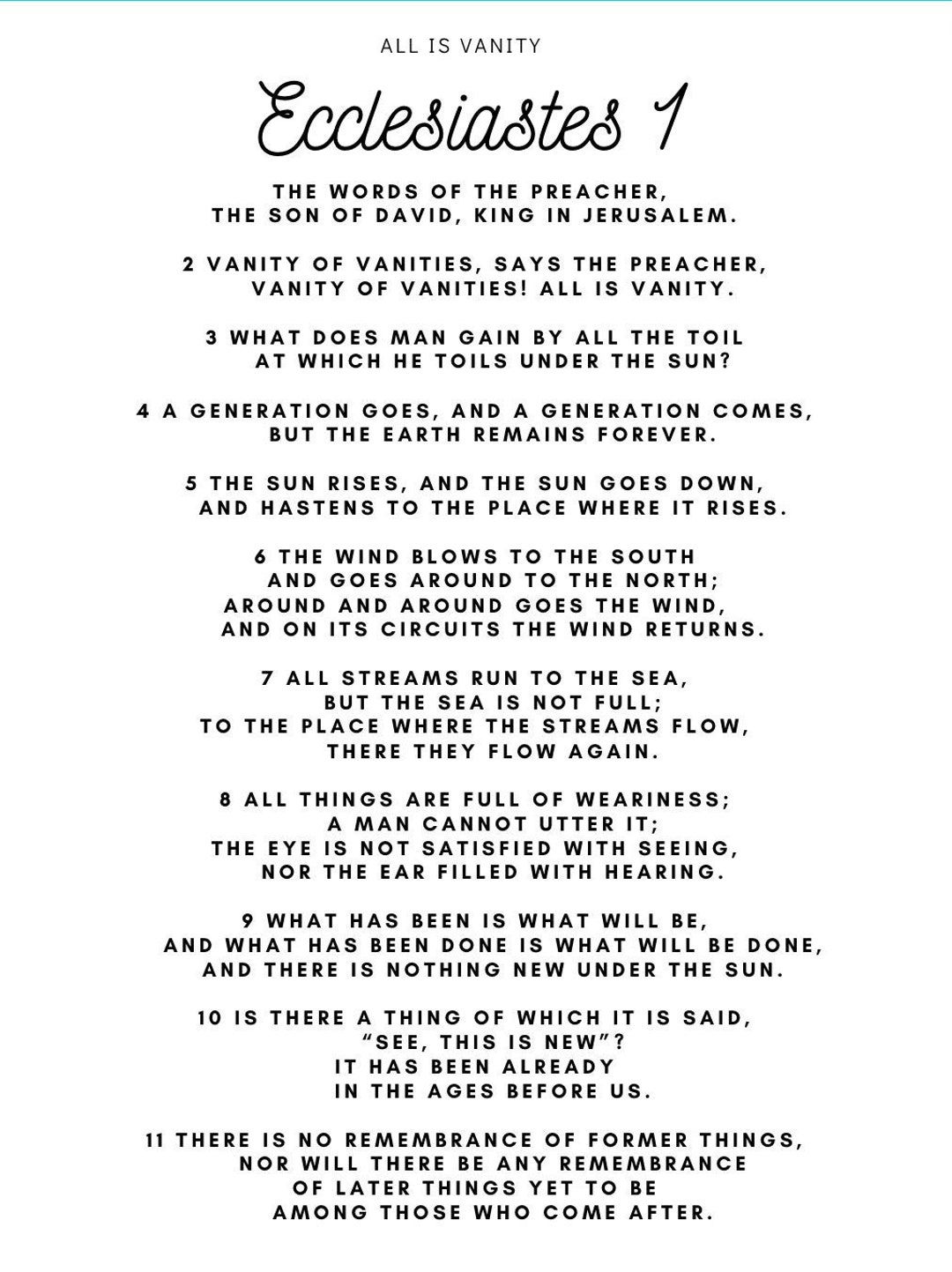 All Is Vanity Poster Ecclesiastes 1 Esv Etsy