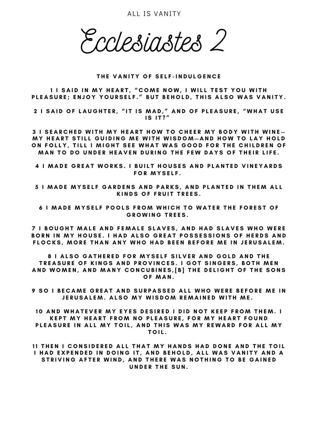 The Vanity of Self-indulgence Scripture From Ecclesiastes 2 - Etsy