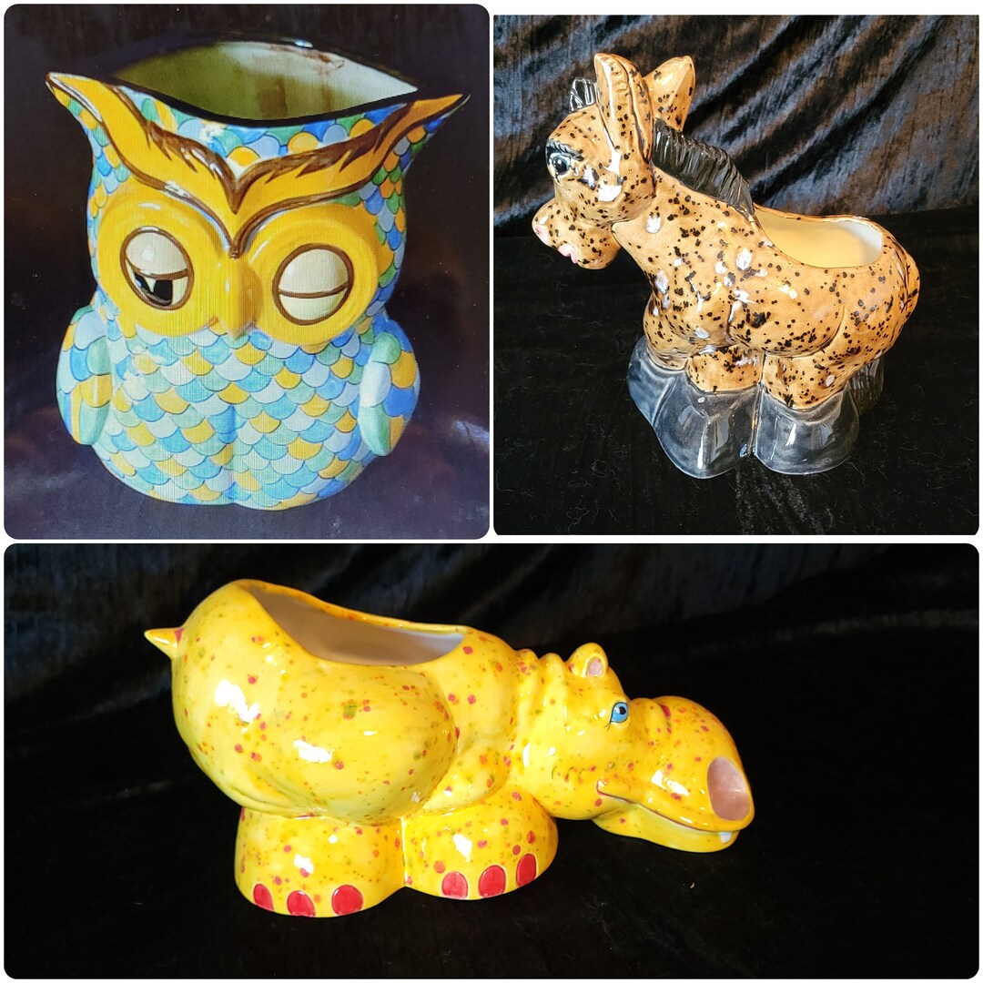 Small Ceramic Animal Planters - Etsy