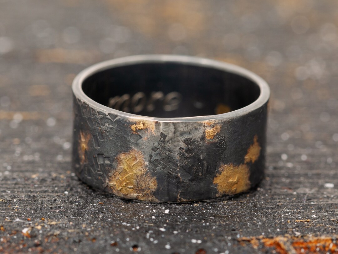 8mm 24K Gold Keum Boo Rustic Ring, Silver&gold Rustic Ring , Unisex ...