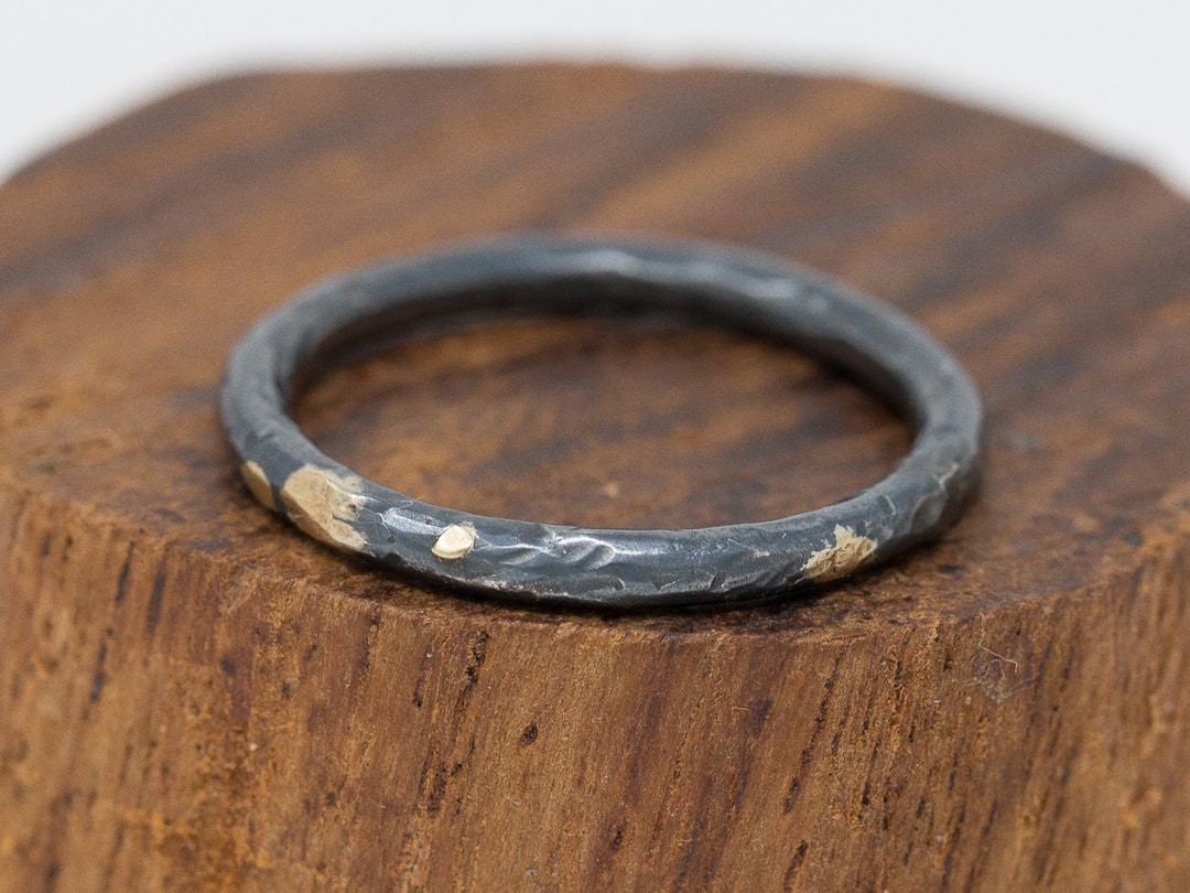 24K Gold&sterling Silver Rustic Ring Wide|mens Rustic Band|organic ...